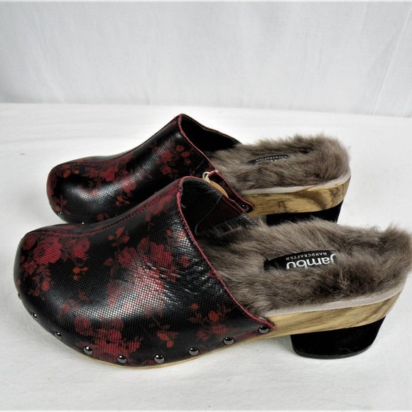 Jambu | Shoes | Nwob Jambu Monaco Red Floral Faux Fur Lined Wood Clogs ...
